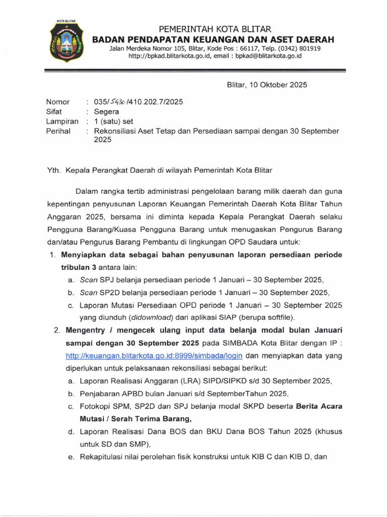 Rekonsiliasi Aset Tetap Dan Persediaan TB 3 2025 | PDF