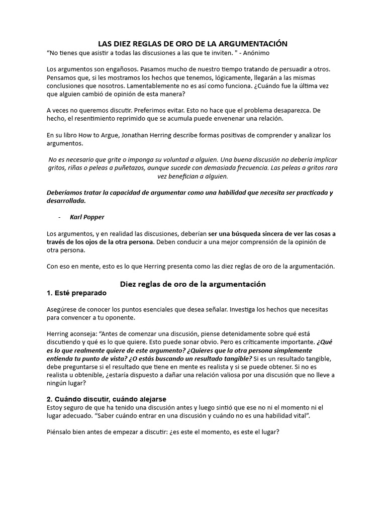 10 Reglas de Oro Argumentacion | PDF