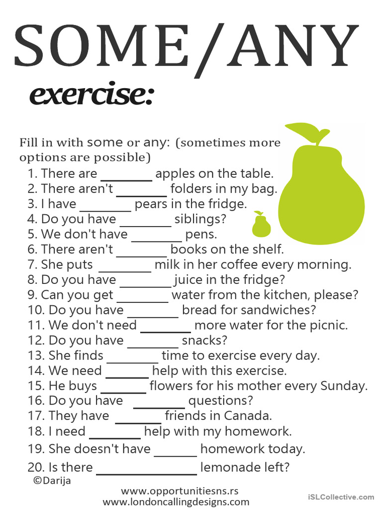 Exercise The Use of SOME and ANY | PDF