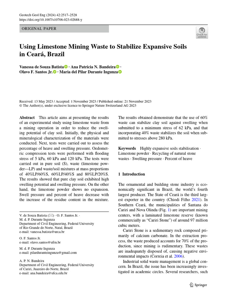 Using Limestone Mining Waste To Stabilize Expansive Soils in Cear ...