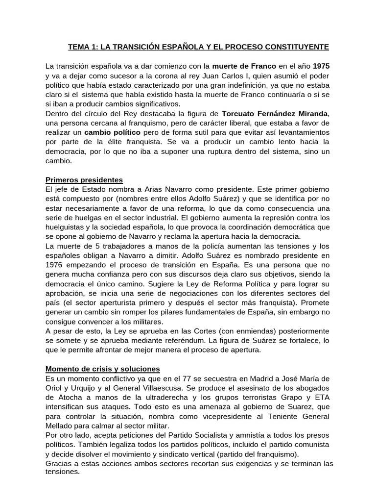 Transición Española: Claves y Proceso | PDF | Legislador | Cortes Generales