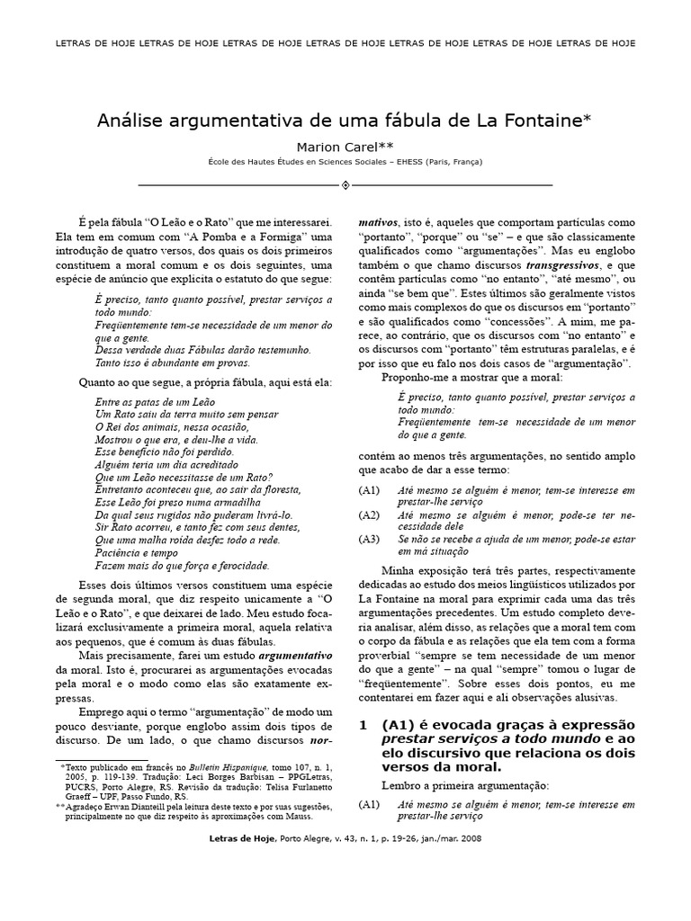 Análise da Moral em Fábula de La Fontaine | PDF | Moralidade | Deus