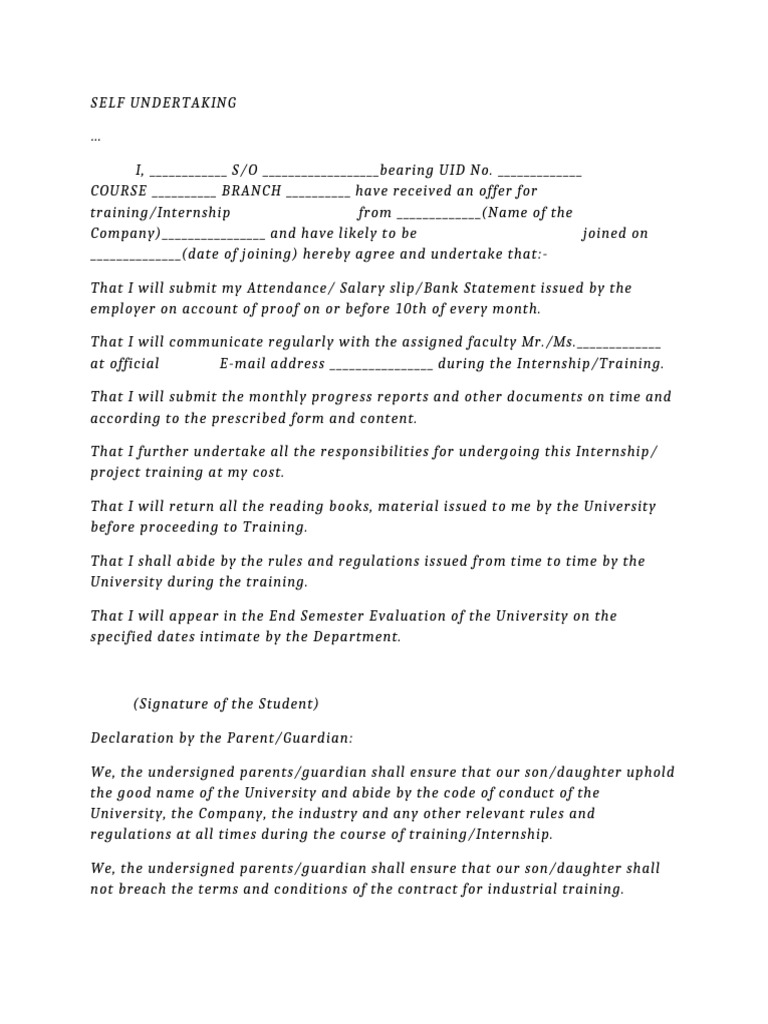 Self Undertaking (Training Students) | PDF | Justice | Crime & Violence