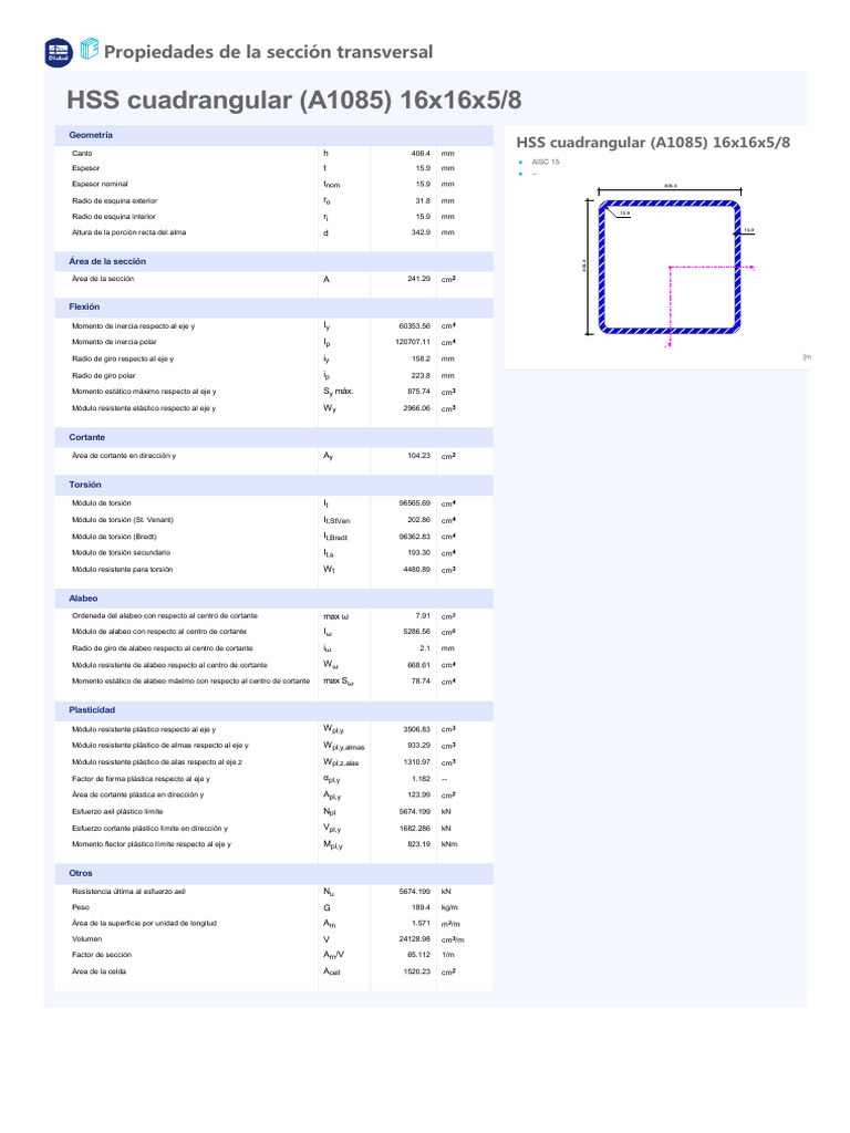 HSS Cuadrangular (A1085) 16x16x5-8 | PDF | Mecánica de sólidos | Ingeniería mecánica