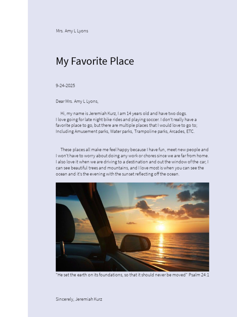 Jeremiah's Favorite Places to Visit | PDF