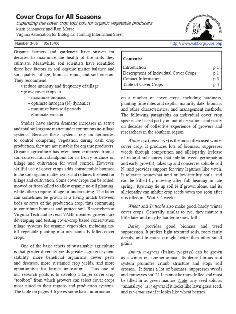 Cover Crops For All Seasons | PDF | Legume | Weed