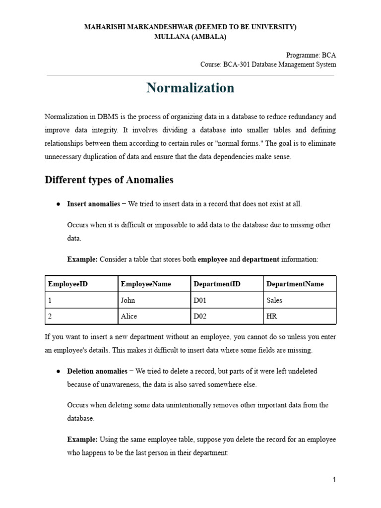 UNIT II Notes of DBMS-Normalization (Part 3) | PDF | Databases ...