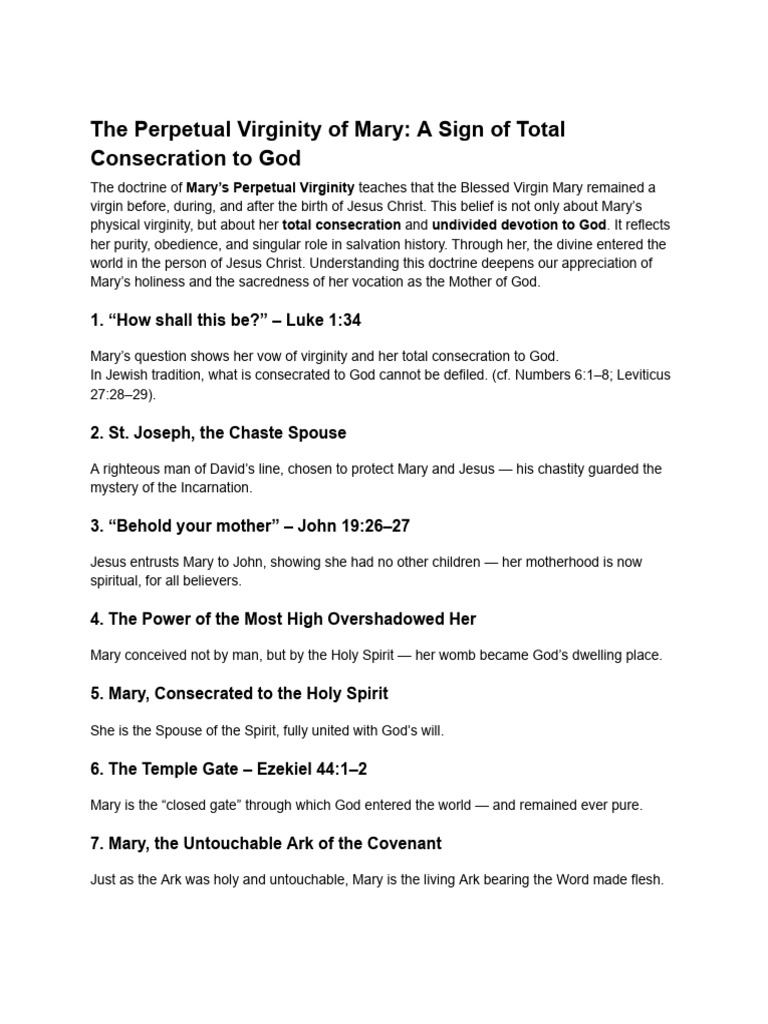 The Perpetual Virginity of Mary - A Sign of Total Consecration To God ...