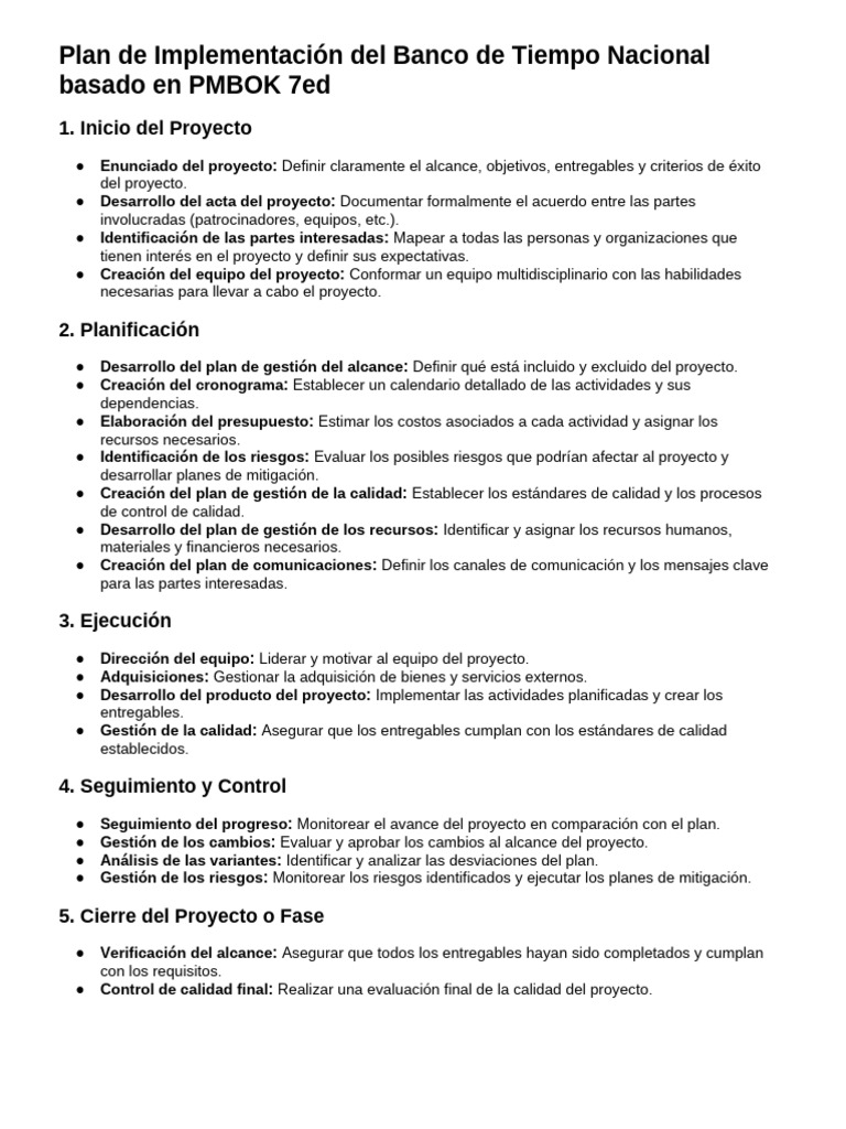 Plan de Implementación Banco de Tiempo | PDF | Gestión de proyectos ...