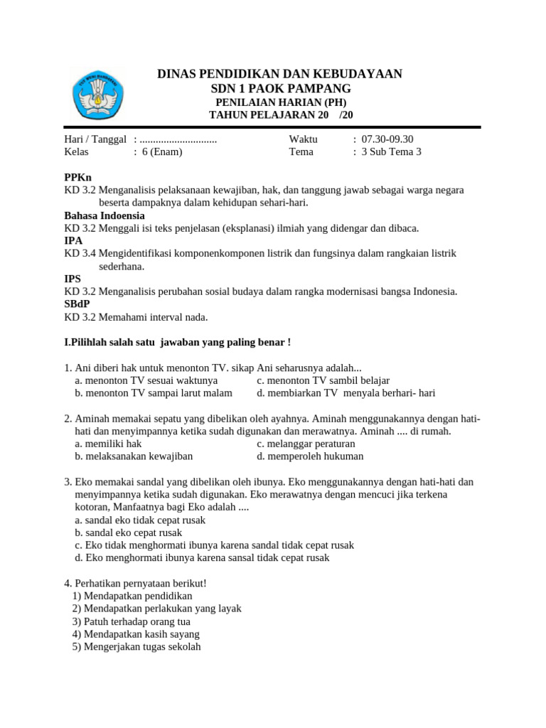 ph kelas 6 tema 3 sub tema 3 (1) | PDF