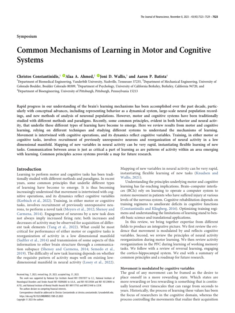 Motor Learning | PDF | Prefrontal Cortex | Reward System