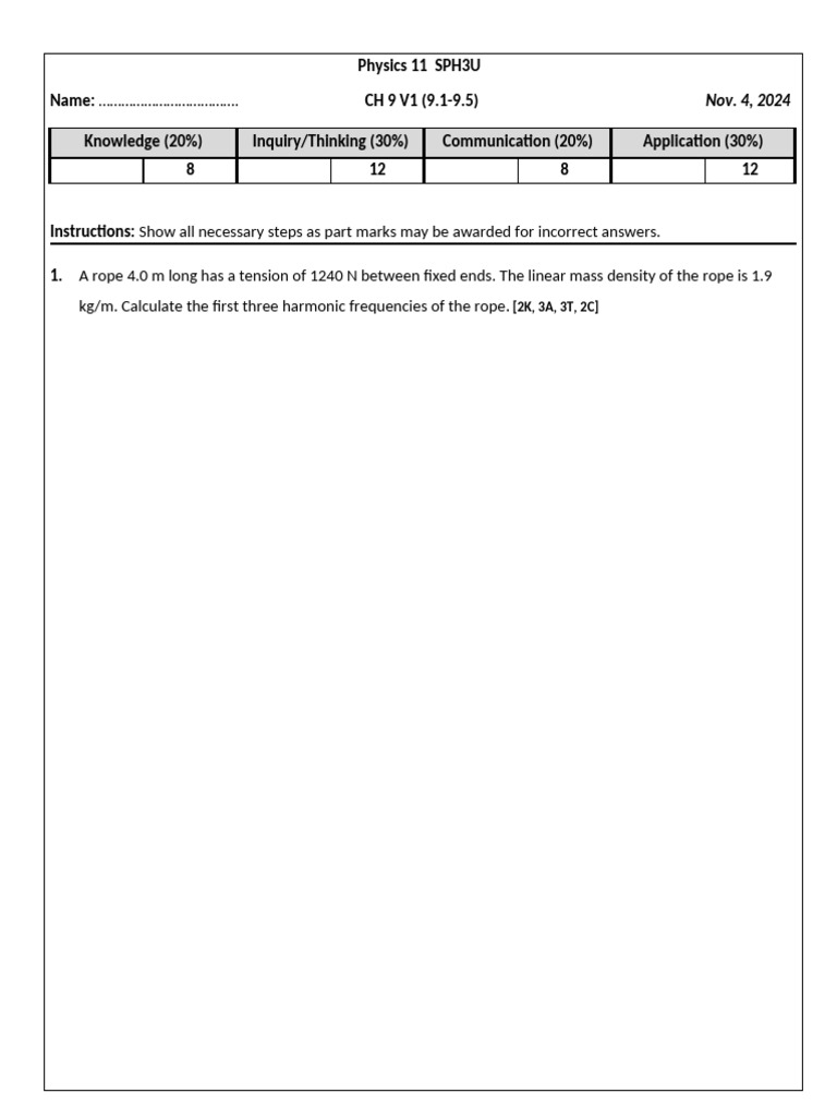 Sph3u Quiz CH 9 Nov 4 | PDF