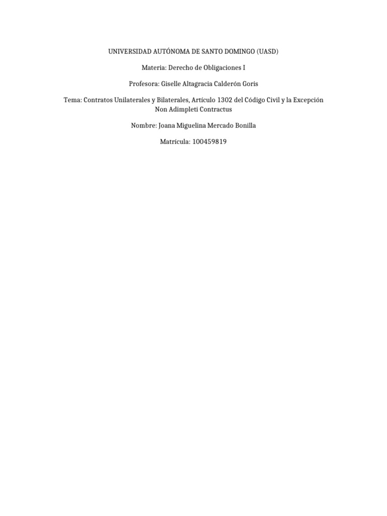 Contratos Unilaterales y Bilaterales Joana Mercado | PDF | Derecho ...