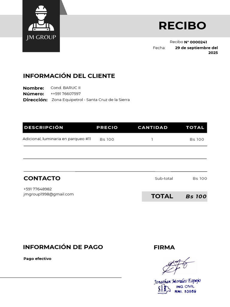 Recibo de Adicional Luminaria Parqueo Baruc | PDF