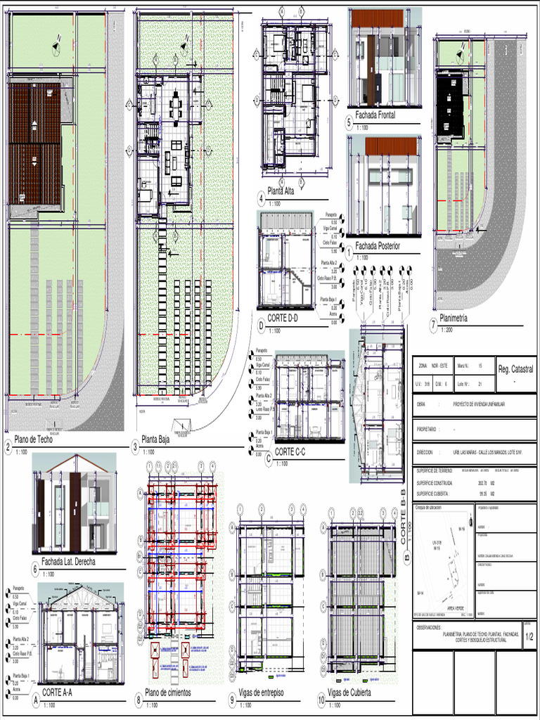 Lamina 1, Planos Técnicos y Bosquejo Estructural - Vivienda Lidia Cayari | PDF