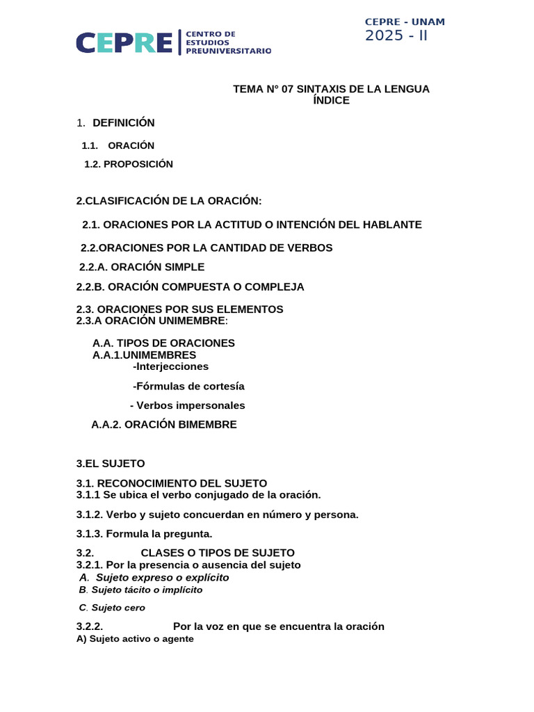 Tema y Práctica #7 Sintaxis de La Lengua | PDF | Asunto (gramática) | Verbo
