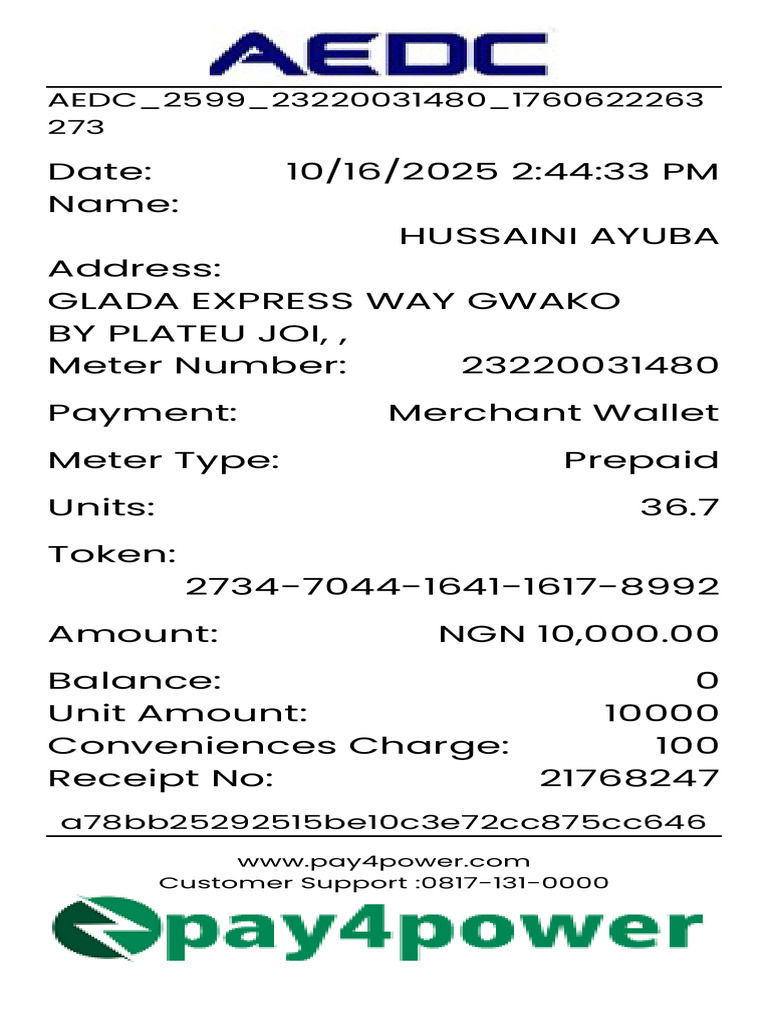 Prepaid Meter Payment Receipt | PDF