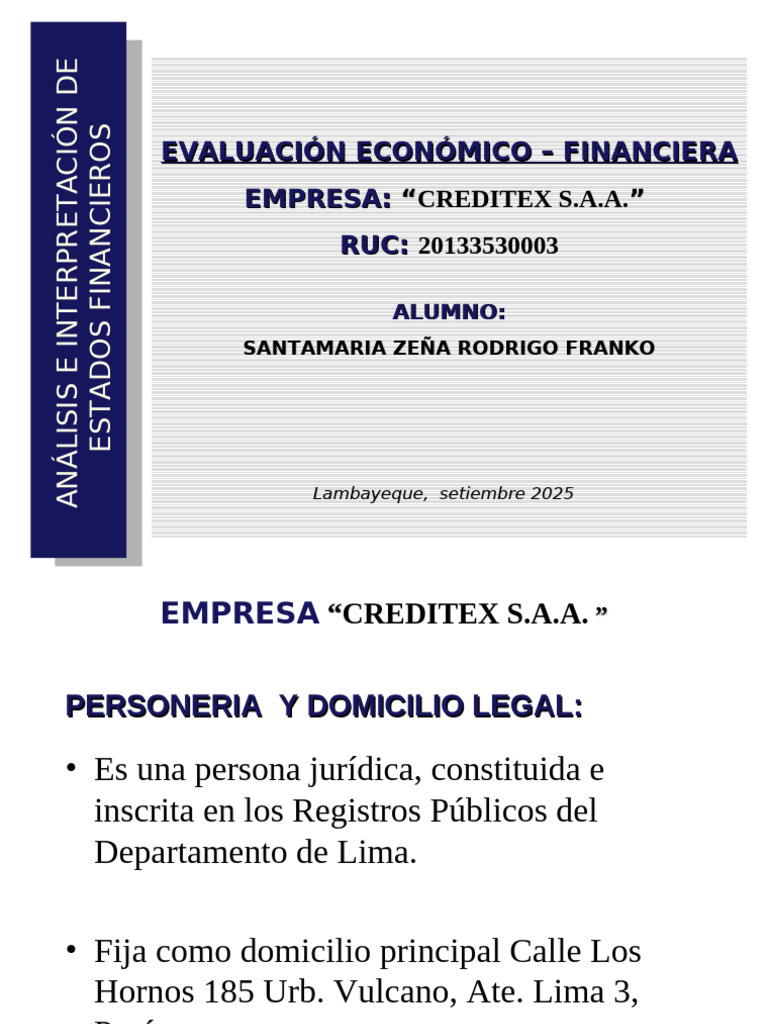 Evaluación Financiera de CREDITEX S.A.A. | PDF | Textiles | Algodón