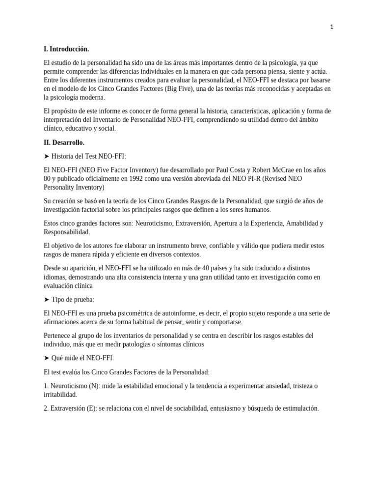 Neo - Ffi | PDF | Cognición | Ciencias del comportamiento