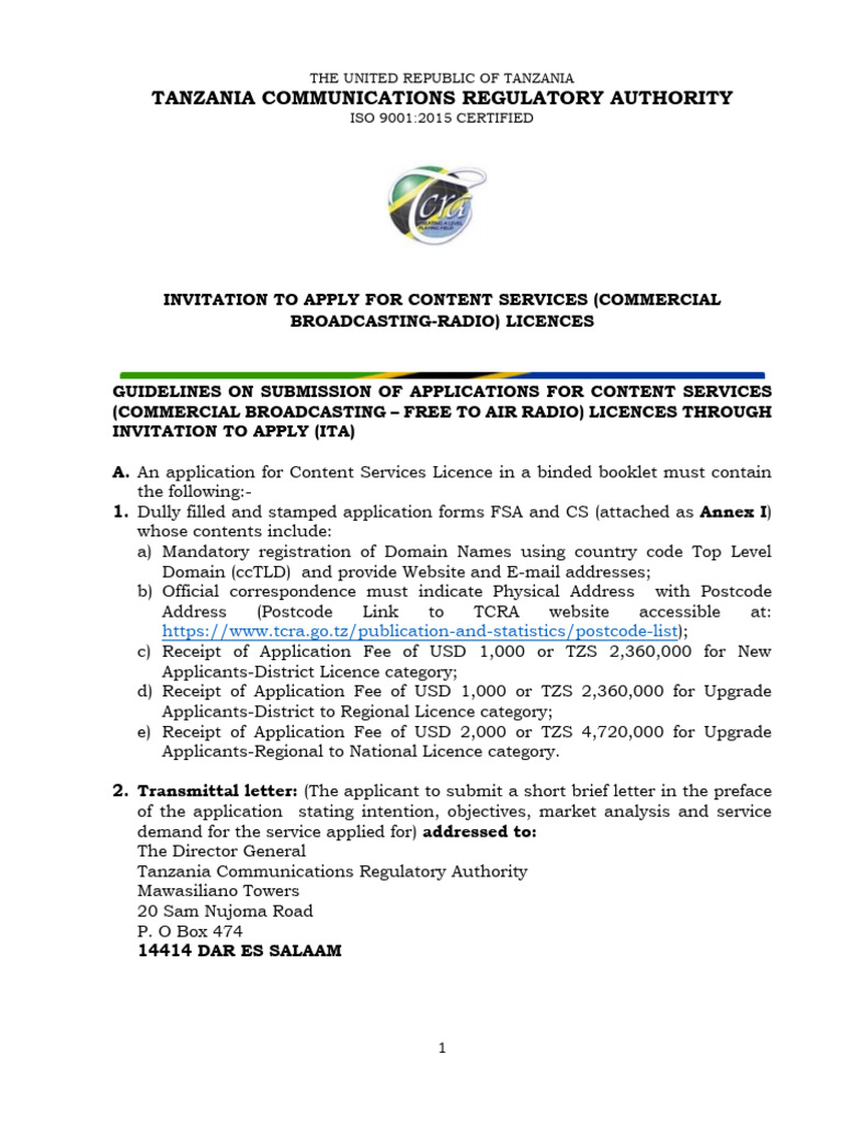 Instructions To Applicants For Content Services (Commercial ...