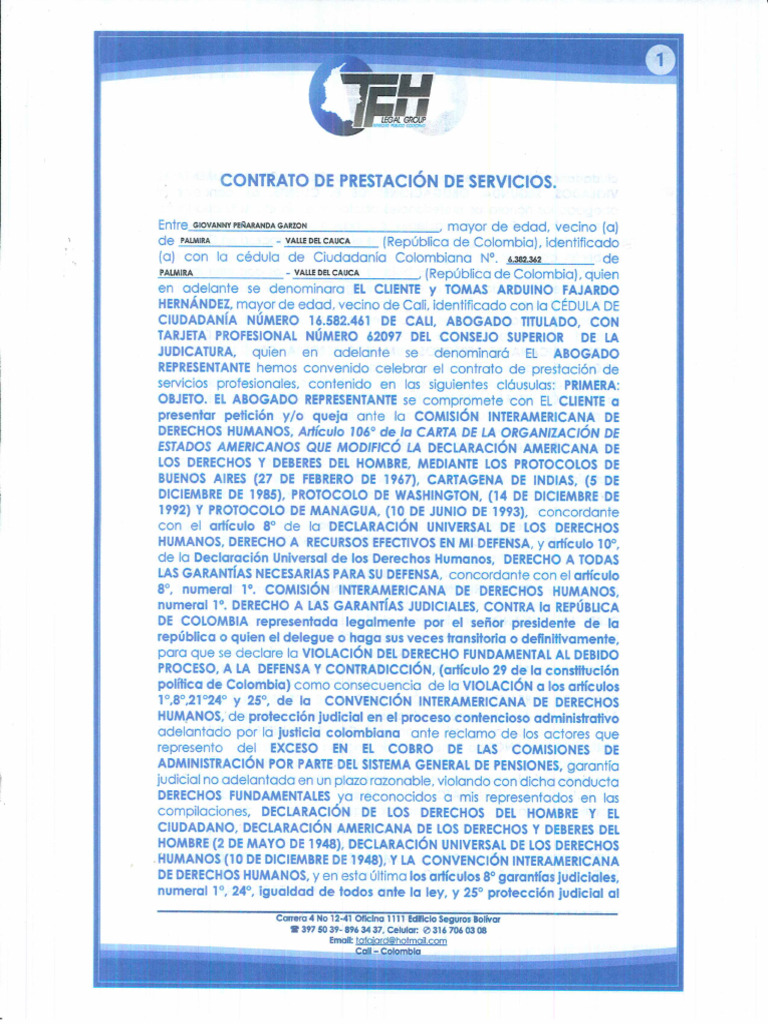 Contrato de Prestación de Servicios Giovanny Peñaranda Garzón | PDF