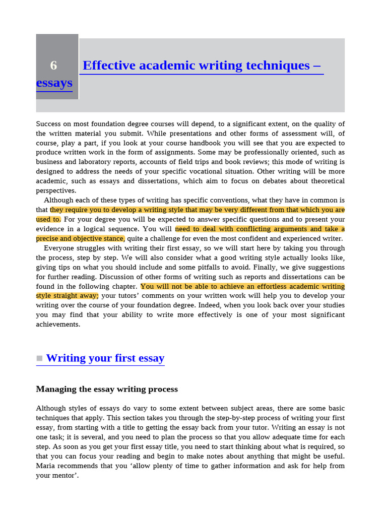 Academic Essay Writing Techniques | PDF | Reason | Essays