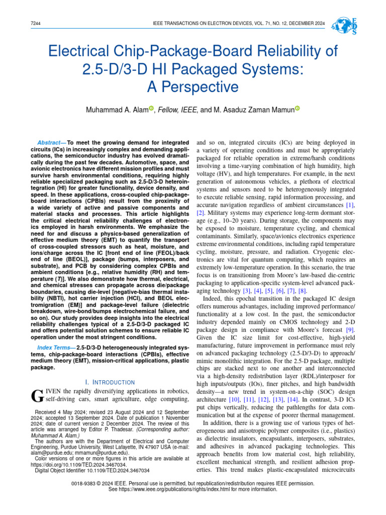 Electrical Chip-Package-Board Reliability of 2.5-D 3-D HI Packaged ...