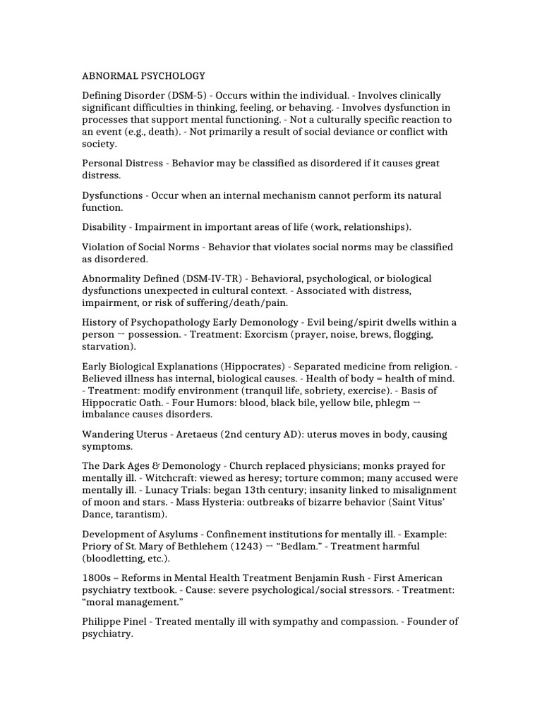 Abnormal Psychology Review Notes | PDF | Mental Disorder | Cognitive ...