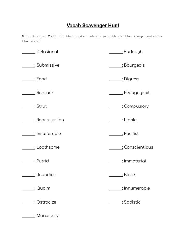 Vocab Scavenger Hunt | PDF