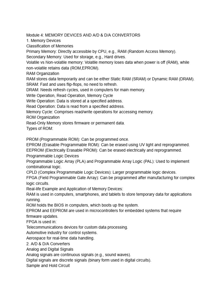 Module 4- Memory Devices and a-d D-A Convertors.docx | PDF | Random Access Memory | Read Only Memory