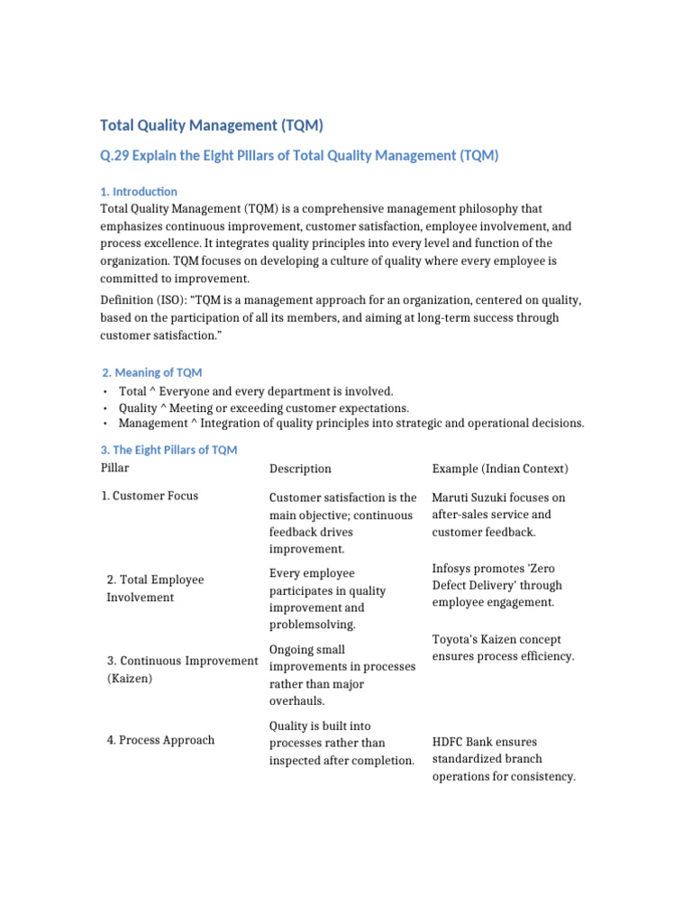 TQM Eight Pillars and Contribution To OD MBA GTU | PDF | Organization ...