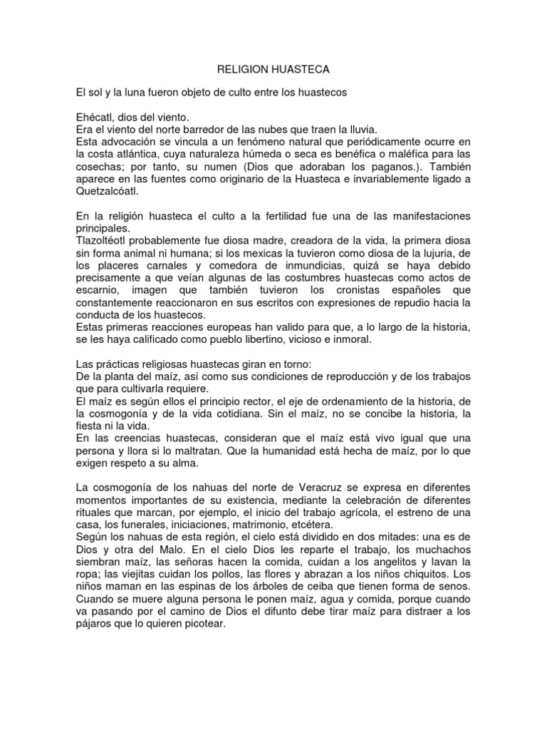 Creencias y rituales de la religión huasteca | PDF | Maíz | Religión y ...