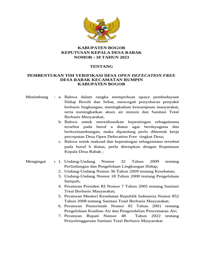 Pembentukan Tim ODF Desa Rabak 2023 | PDF