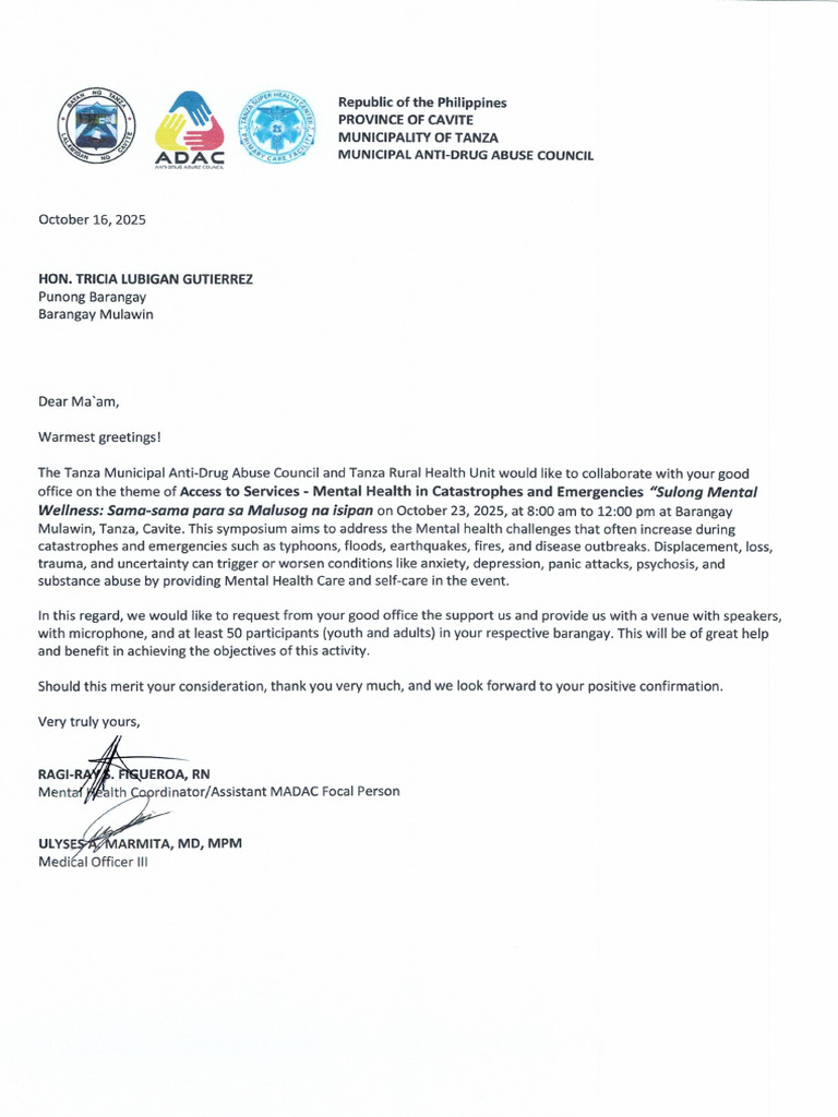 Letter To Brgy Mulawin | PDF