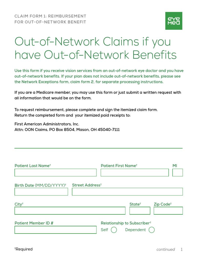 Out-of-Network Vision Claim Form | PDF