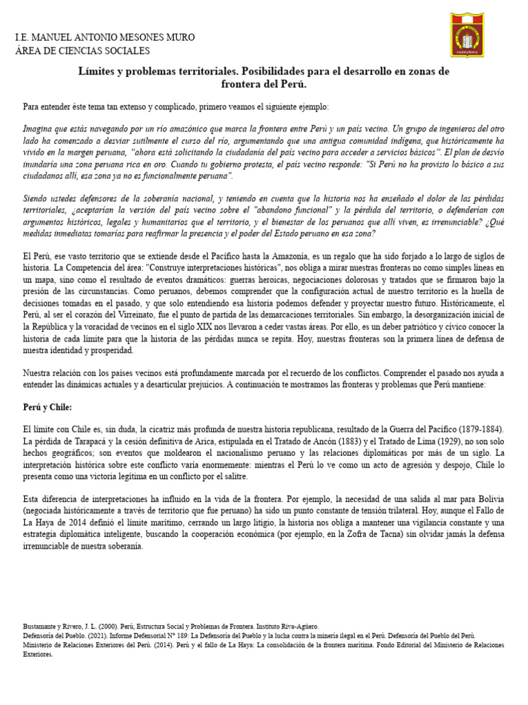 Problemas Territoriales y Soberanía en Perú | PDF | Perú