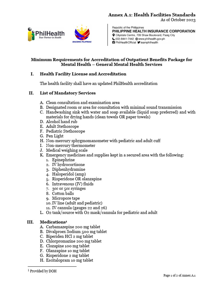 Annex A.1 Minimum Requirements For Accreditation General Mental Health Services 1062023 | PDF ...