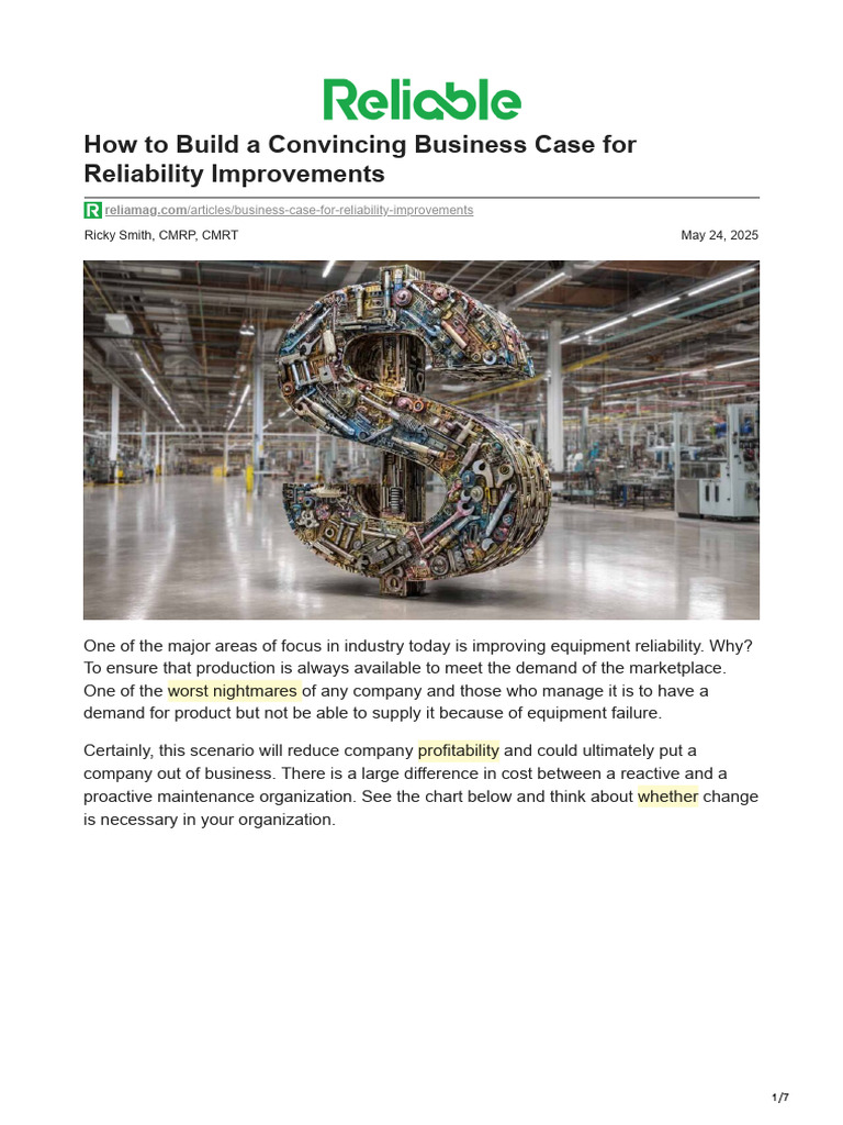 Business Case for Reliability Improvements | PDF | Reliability ...