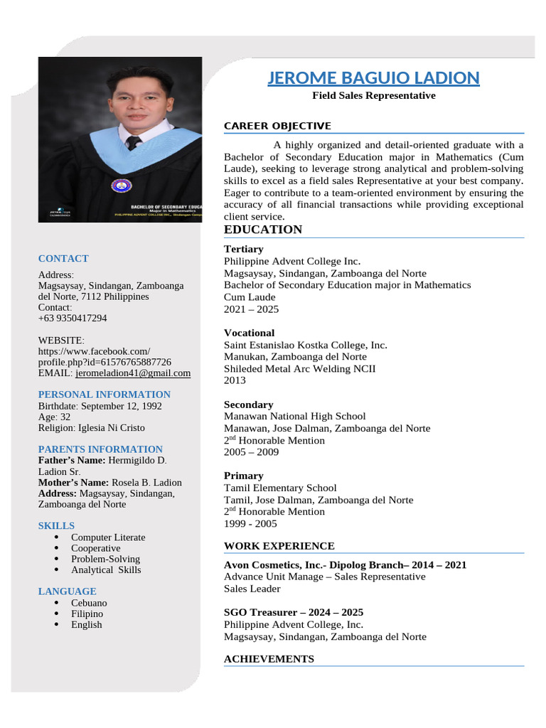 SALES PROMOTER - Jerome B. Ladion - CV | PDF