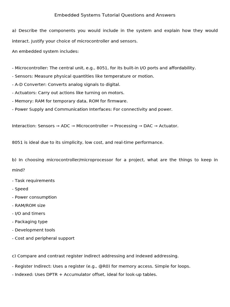 Embedded Systems Answers | PDF | Microcontroller | Embedded System