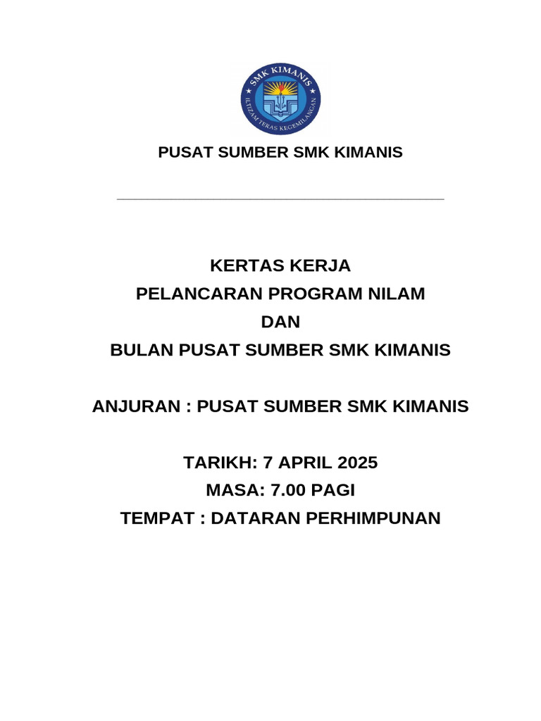Kertas Kerja Pelancaran Nilam - Dekad Membaca Kebangsaan | PDF