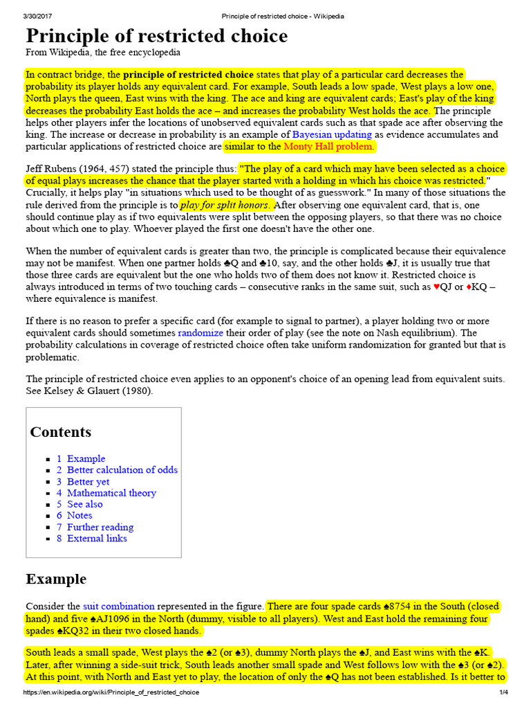 W Principle of Restricted Choice | PDF | Probability