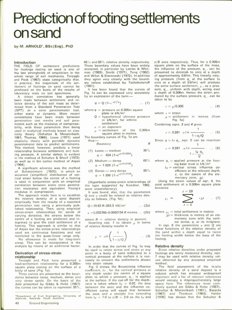 GE March 1980 Prediction of Footing Settlements On Sand | PDF ...