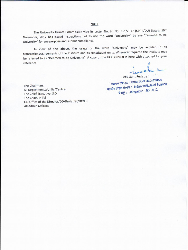 UGC Deemed University Letter | PDF