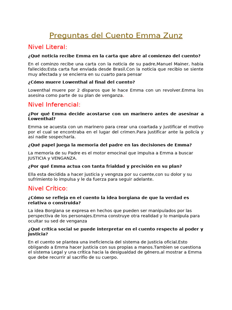 Cuento Emma Zunz Reydin Salvador 5C | PDF