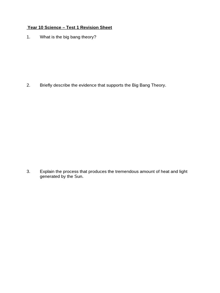 Year 10 Science Revision Sheet Test 1 | PDF