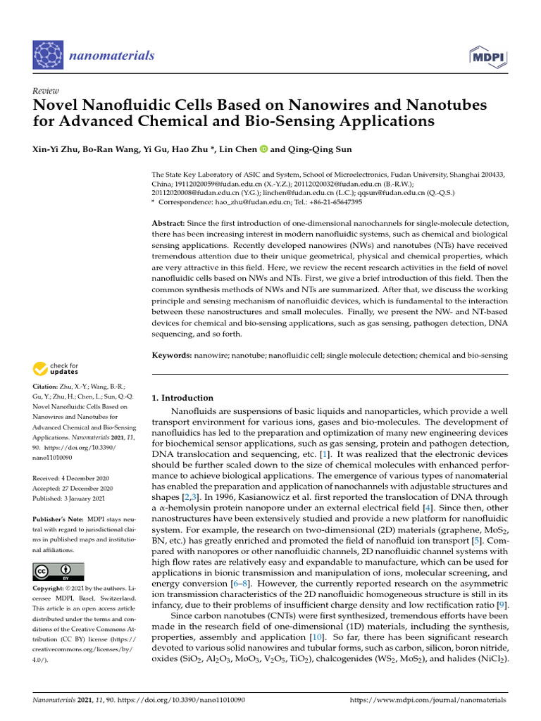Nanomaterials 11 00090 | PDF | Nanowire | Carbon Nanotube