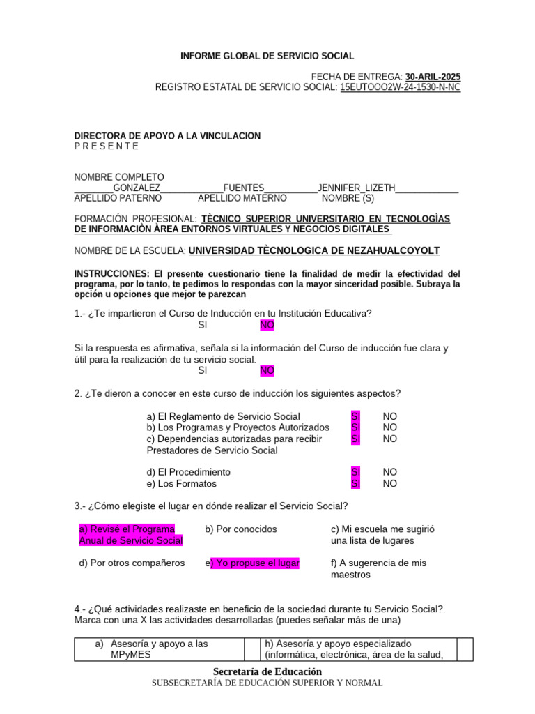 7. Informe Global Jenn | PDF | Trabajo Social