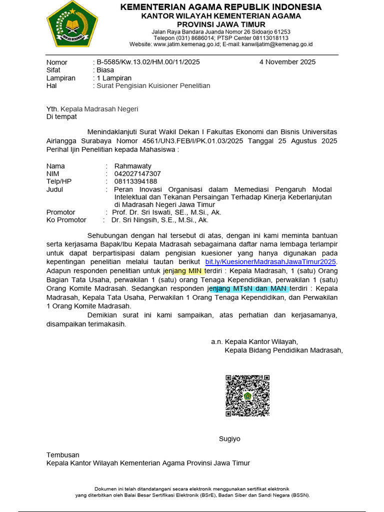 Permohonan Pengisian Kuisioner - Fix | PDF