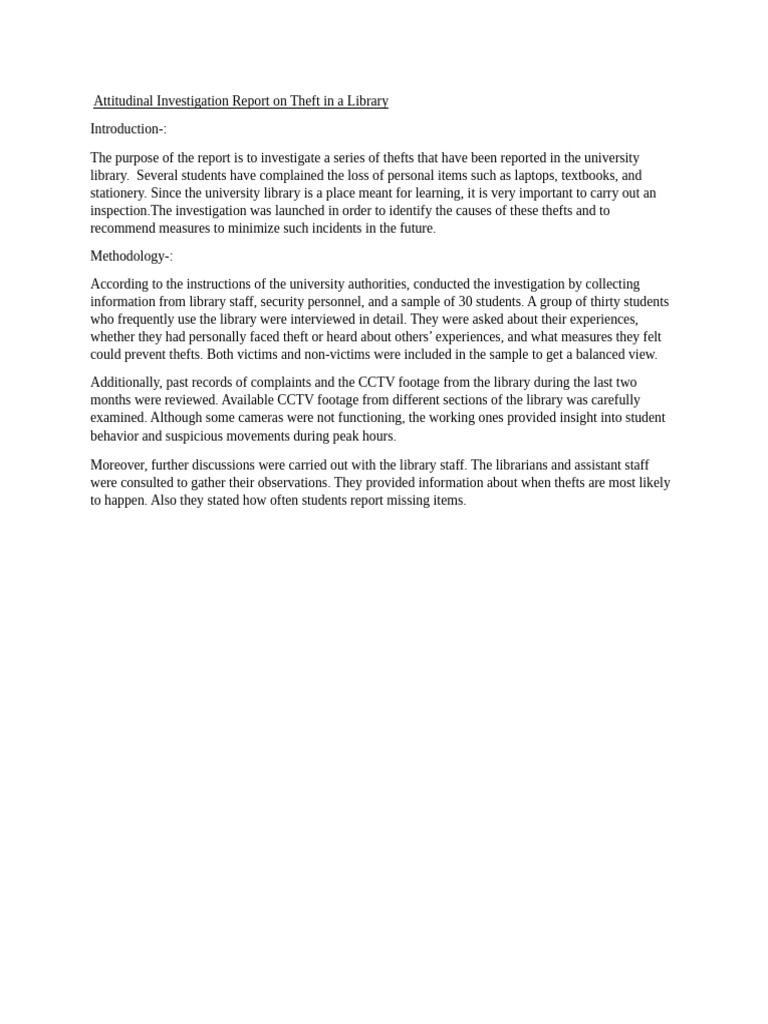 Attitudinal Investigation Report On Theft in A Library | PDF